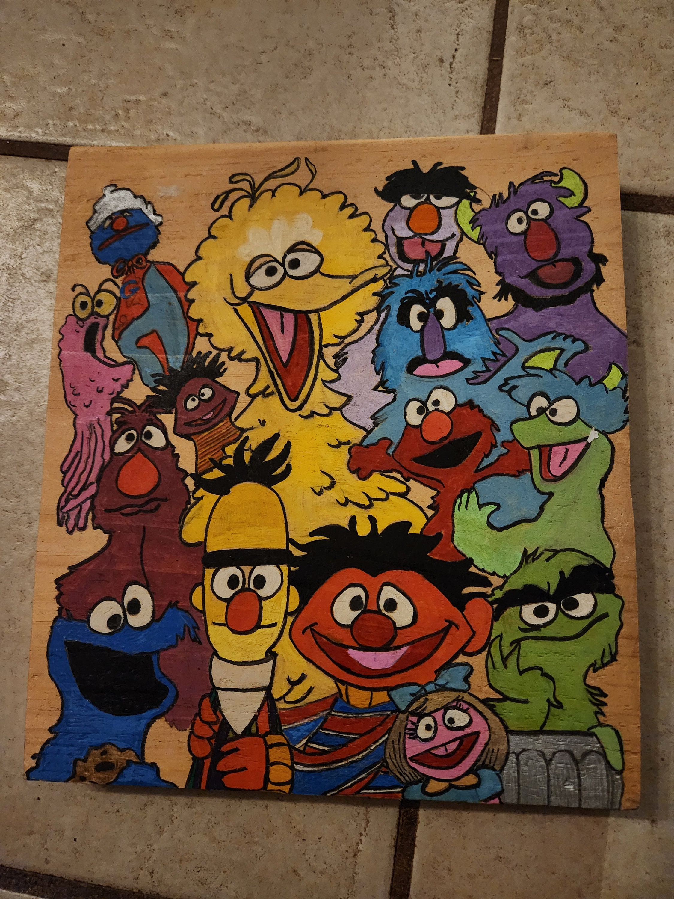 Sesame Street Wall Painting Bert & Ernie, Elmo, Big Bird Child Bedroom ...