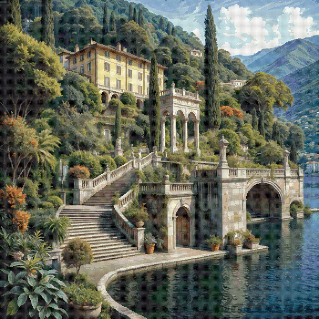 Mediterranean Villa Cross Stitch Pattern, Italy Landscape (PDF Pattern ...