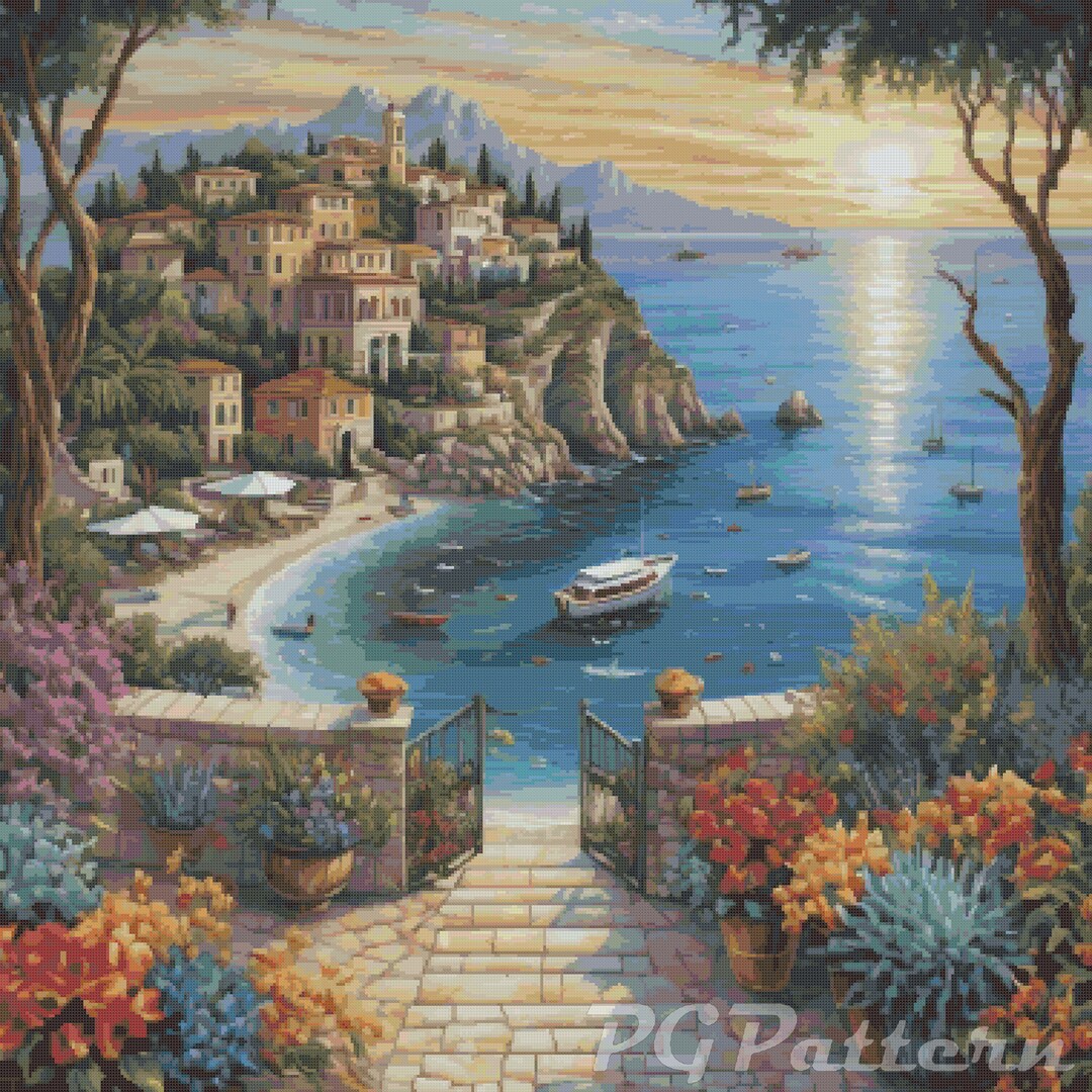 Mediterranean Summer Modern Embroidery Cross Stitch Pattern PDF Instant ...