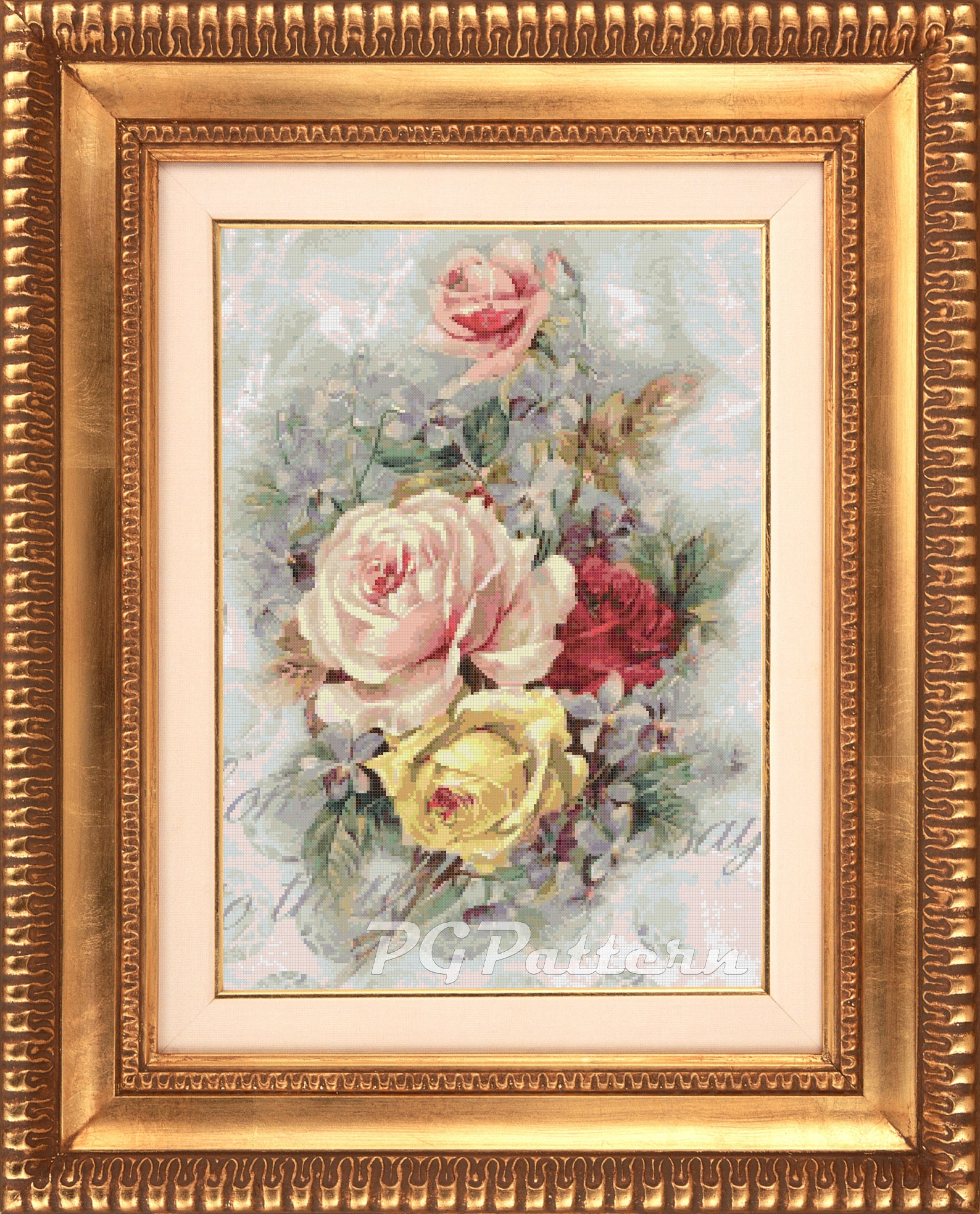 Bouquet of Blooming Roses Counted Cross Stitch Embroidery Chart PDF ...