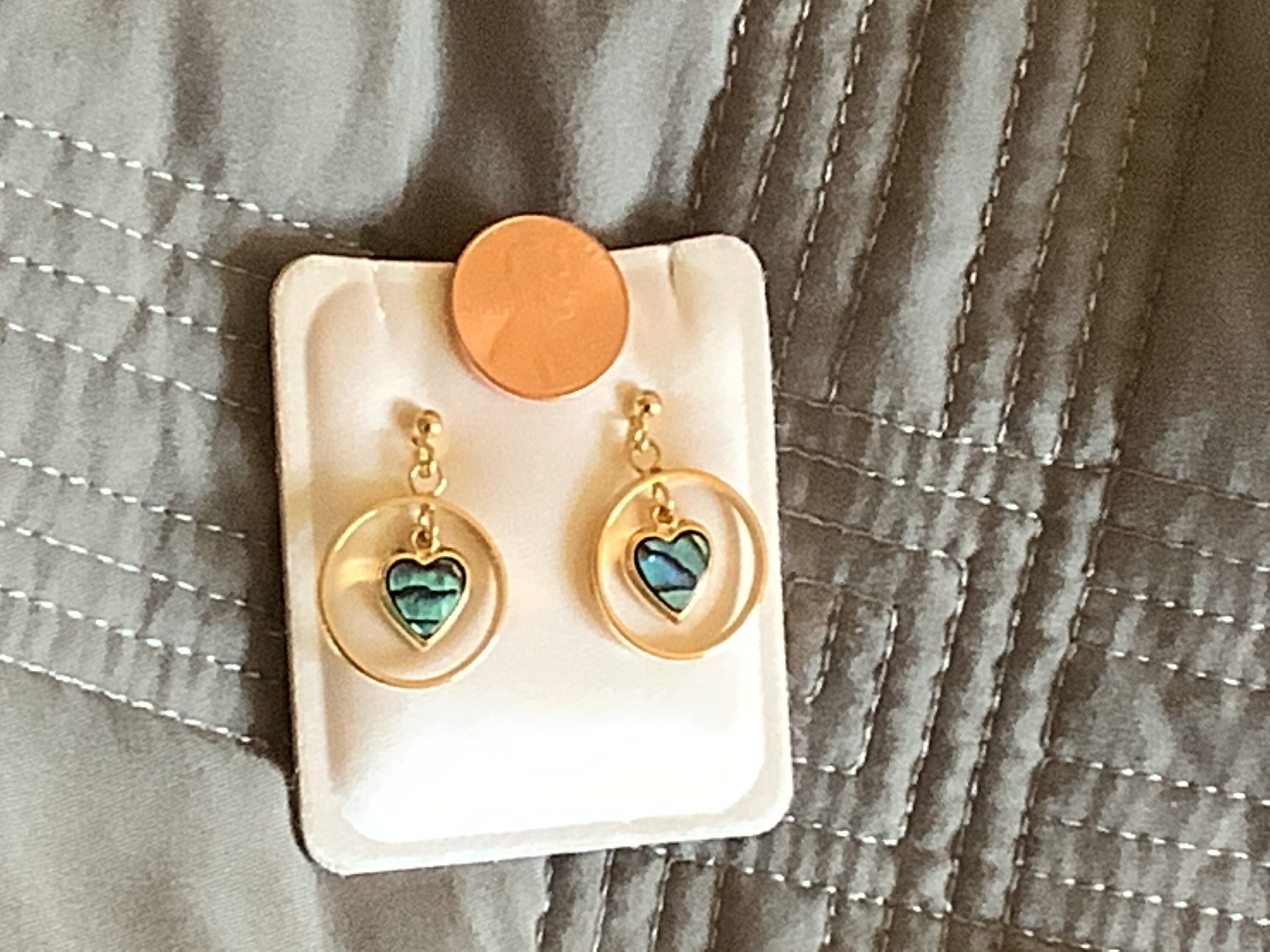 Ariki Paua Shell Heart Earrings, Rare New Zealand Paua Shell 22 KT Gold ...