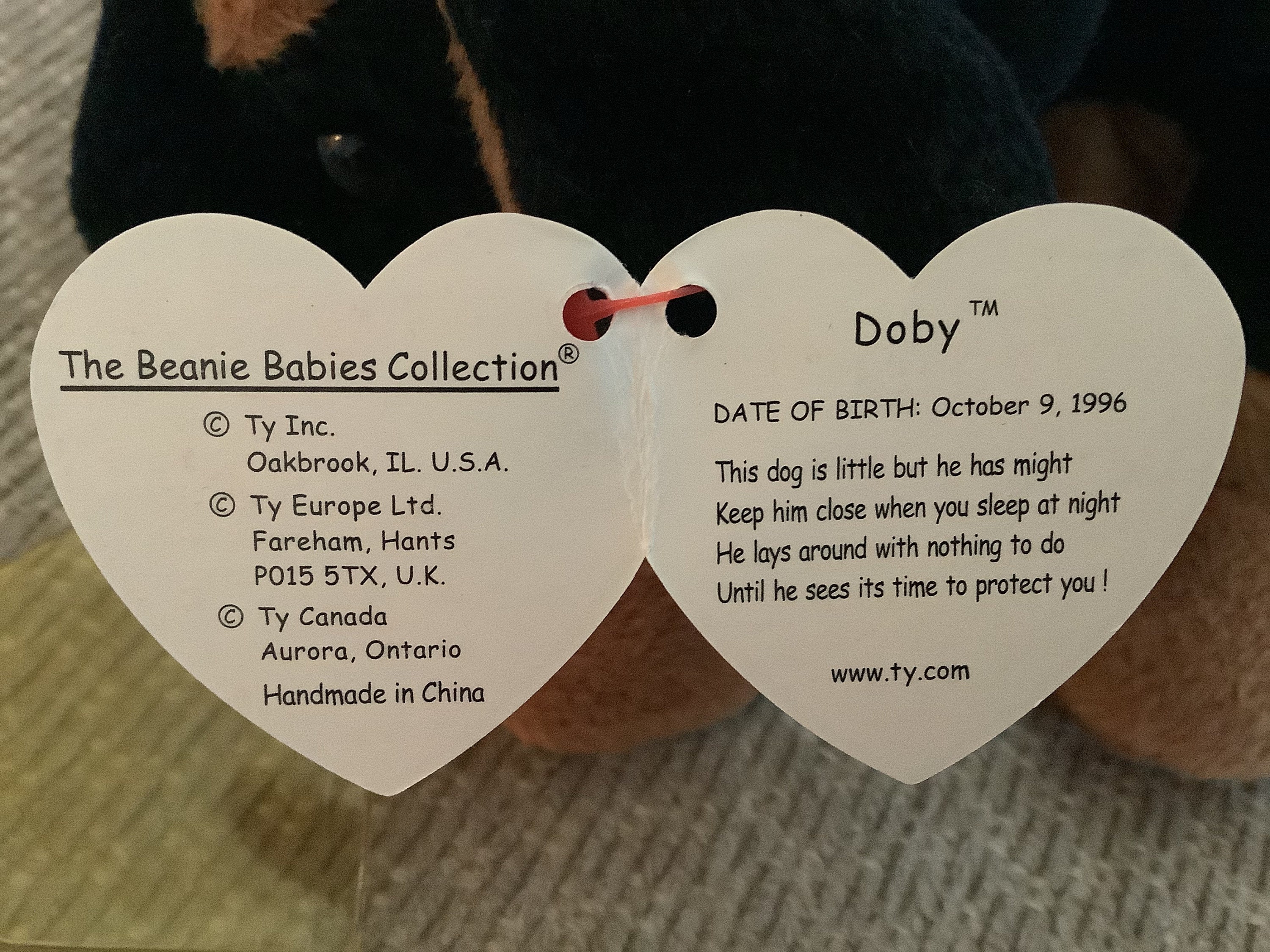 Vintage Rare, Ty Beanie Baby, “DOBY”, Doberman, From Collection, 1996 ...