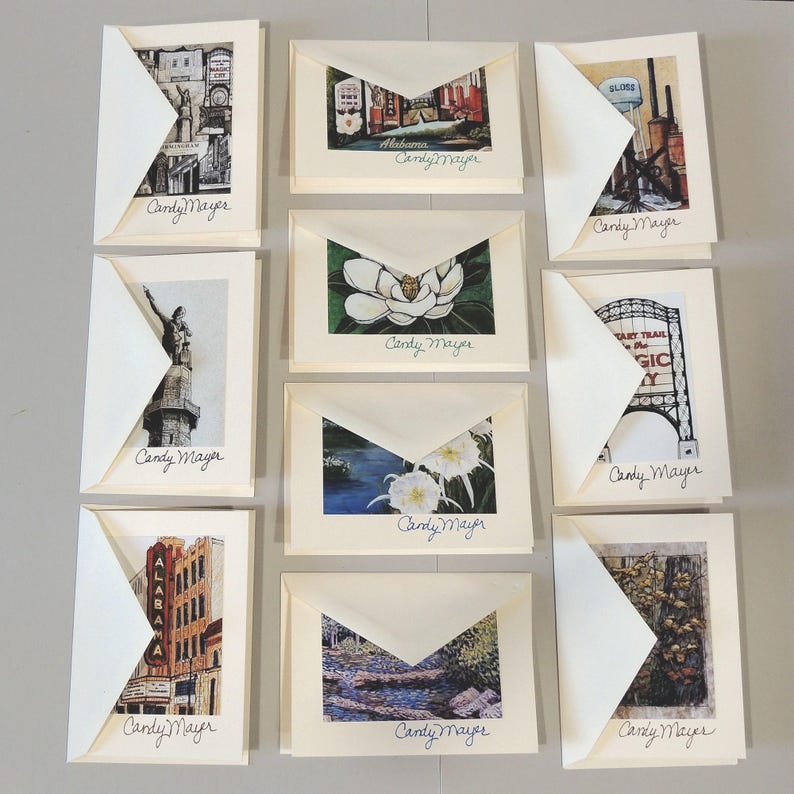 Birmingham Alabama Art, Small Note Cards Set, Handmade and Signed Cards ...