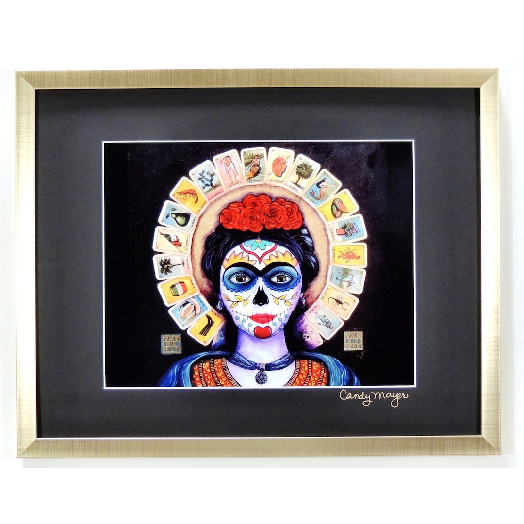 Dia De Los Muertos Art, Frida Kahlo Matted Print, Mexican Folk Art ...