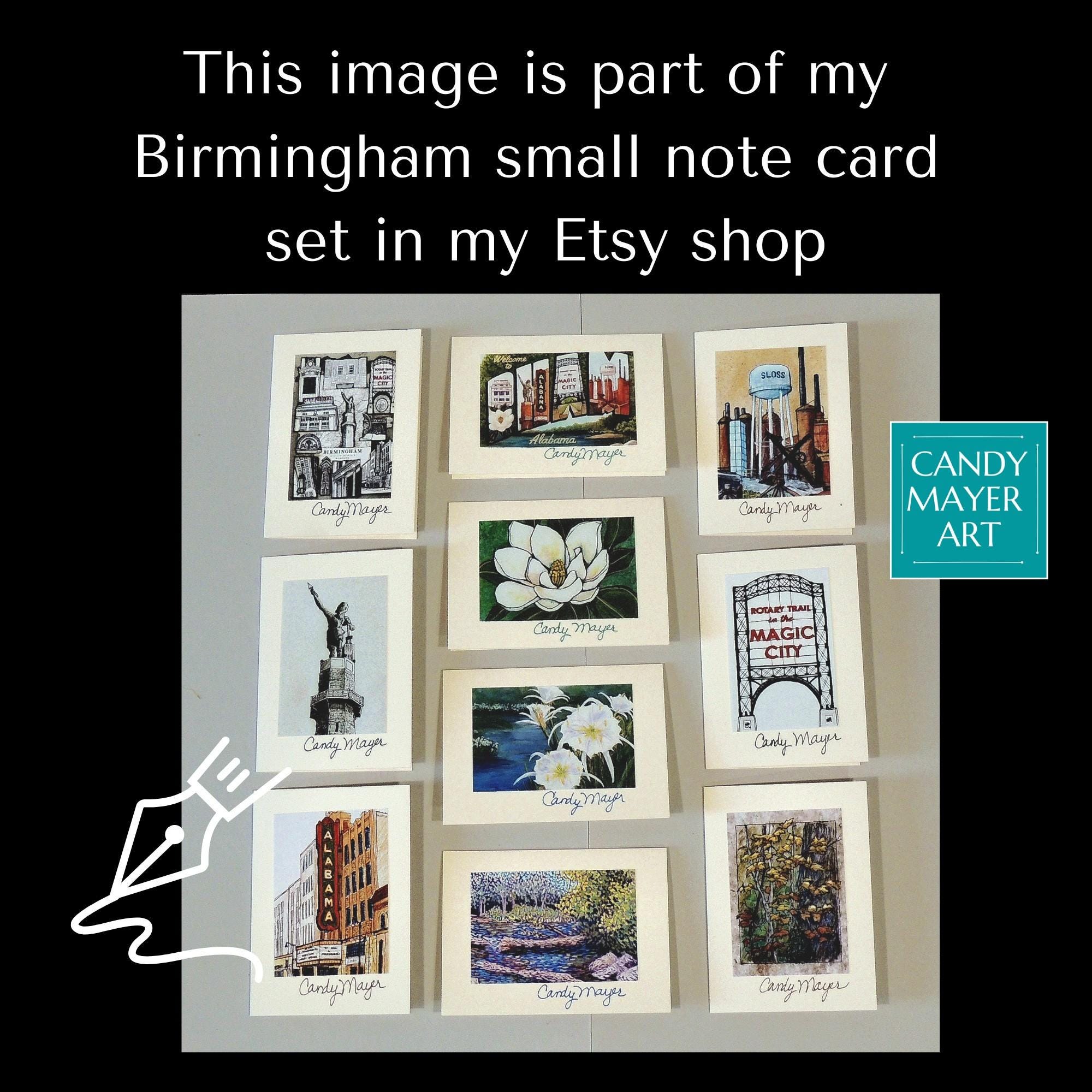 Birmingham Alabama Art, Small Note Cards Set, Handmade and Signed Cards ...
