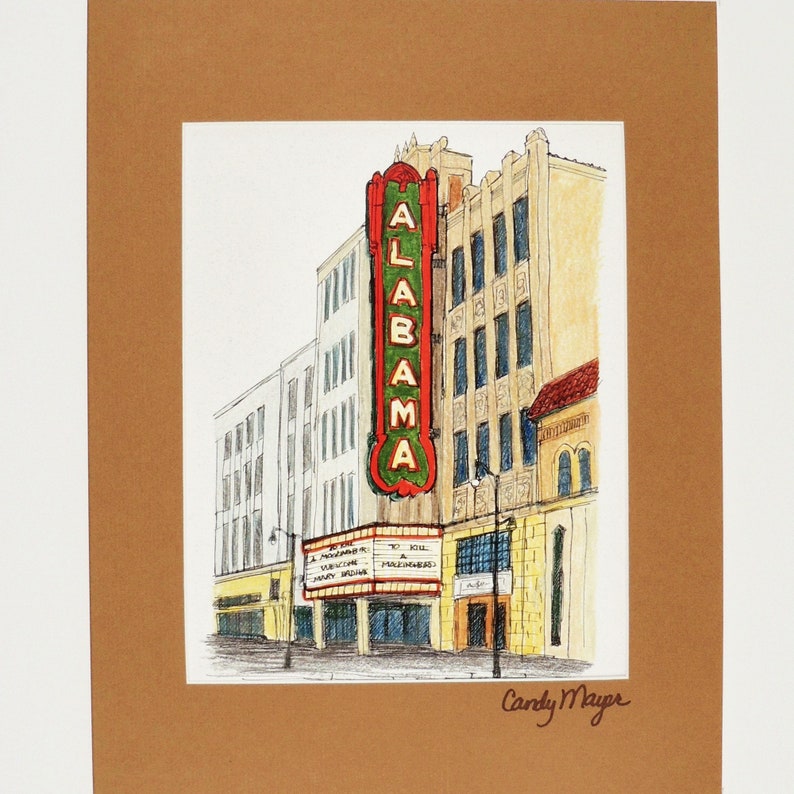 Birmingham Alabama Art, Alabama Theatre, Architecture Wall Art, Pen and ...