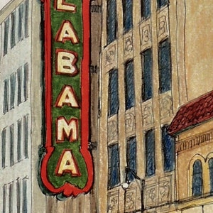 Birmingham Alabama Art, Alabama Theatre, Architecture Wall Art, Pen and ...