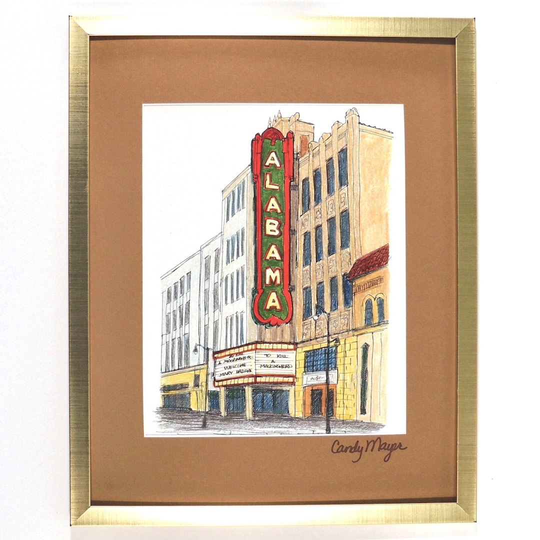 Birmingham Alabama Art, Alabama Theatre, Architecture Wall Art, Pen and ...