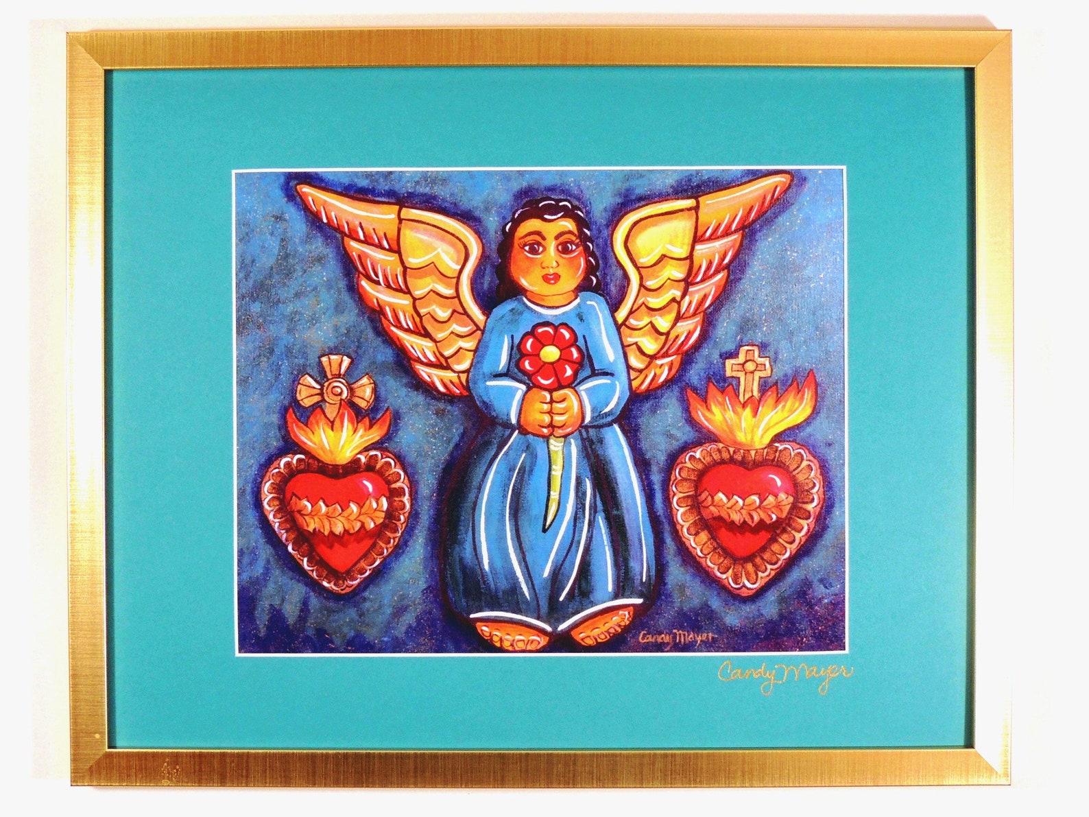 Sacred Heart Art Print Mexican Folk Art Print Angel Art - Etsy
