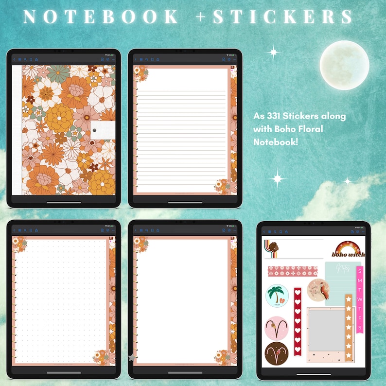 Boho Moon Girls Undated Luxury Digital Planner and Journal - Etsy