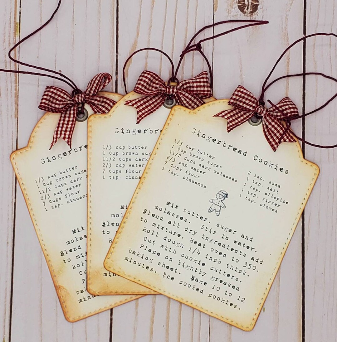 Gingerbread Cookie Tags Vintage Style Gift Tags Recipe Gift - Etsy