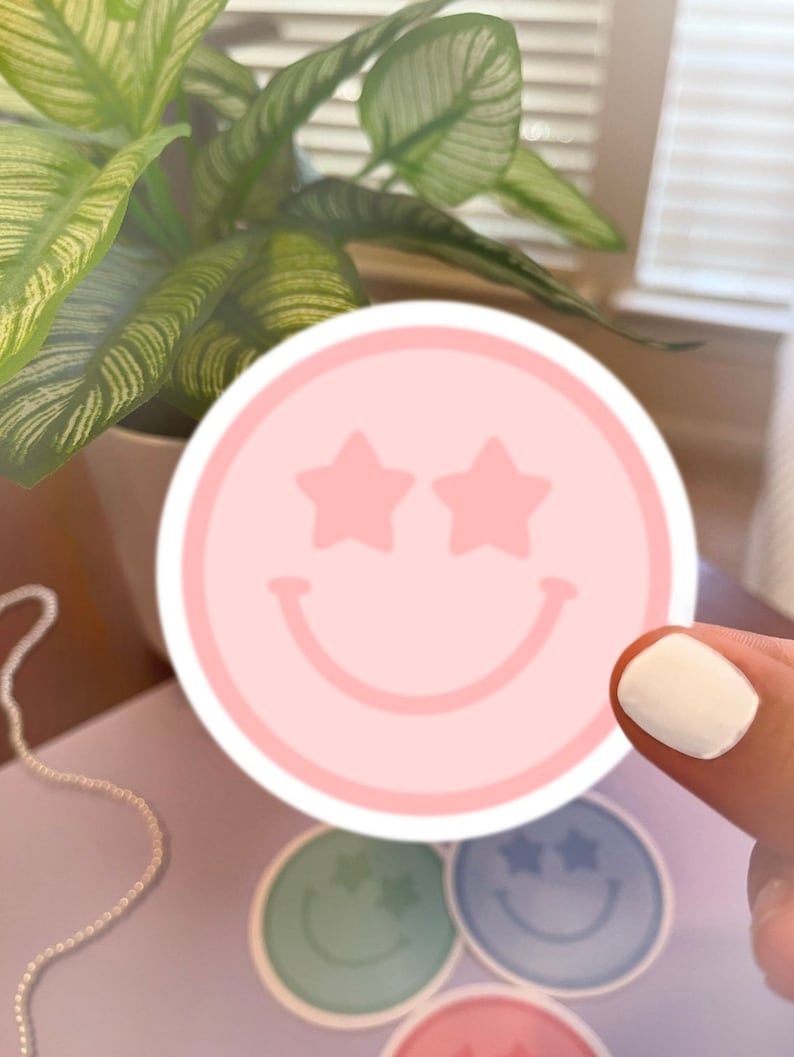 Preppy Smiley Face Stickers- Cute- Aesthetic- Trendy- Laptop Sticker ...