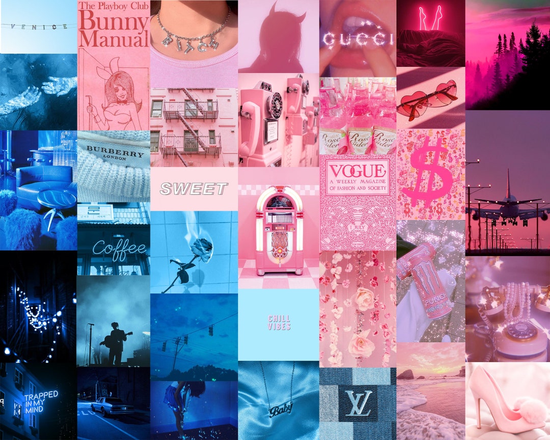 BOUJEE Blue N Pink Collage Kit // 65pc // Aesthetic // Pink - Etsy