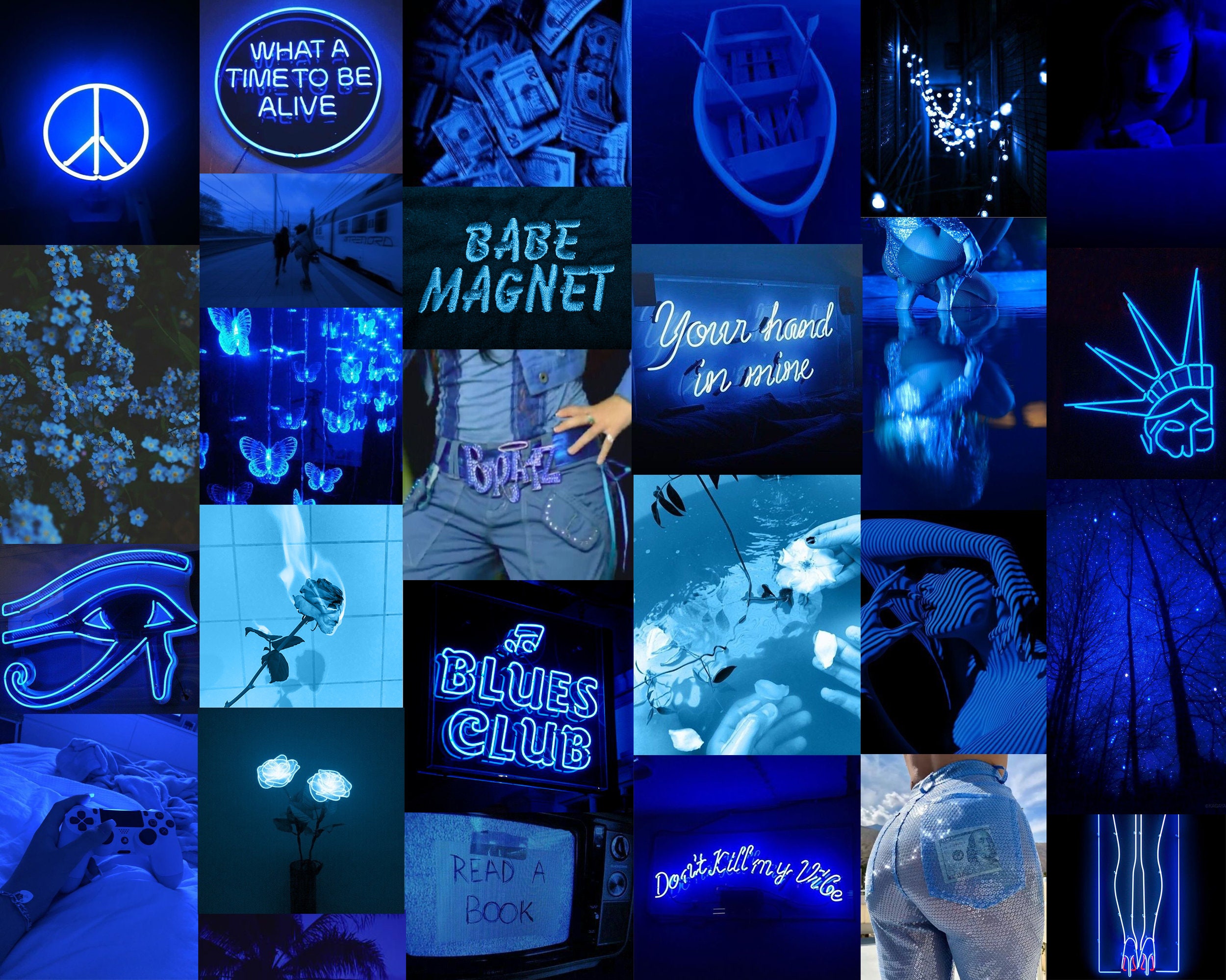Blue Vibes Aesthetic Collage Kit 61 Images a03 - Etsy France