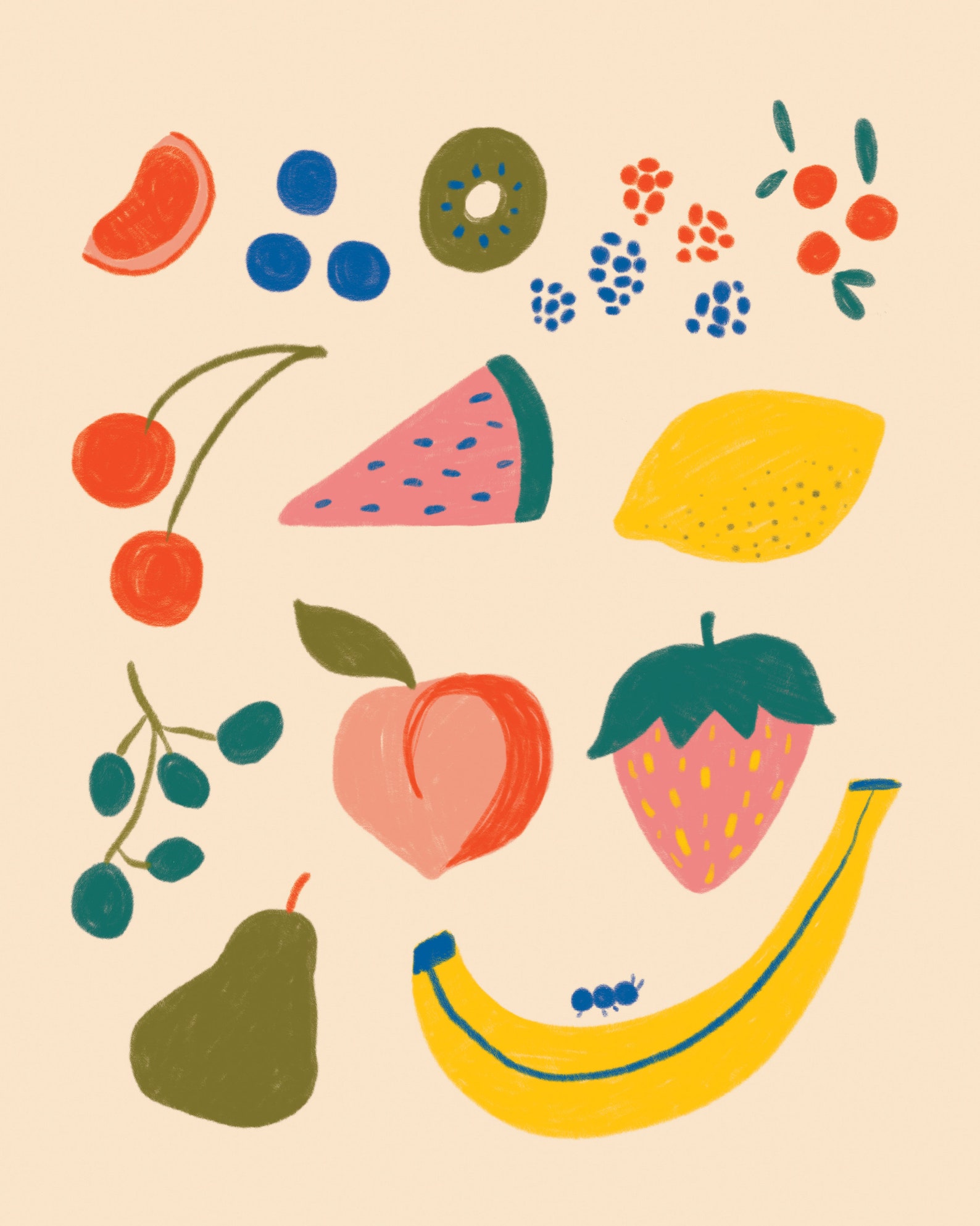 Fruit Doodles Digital Art Print Instant Download 8x8 8x10 and | Etsy