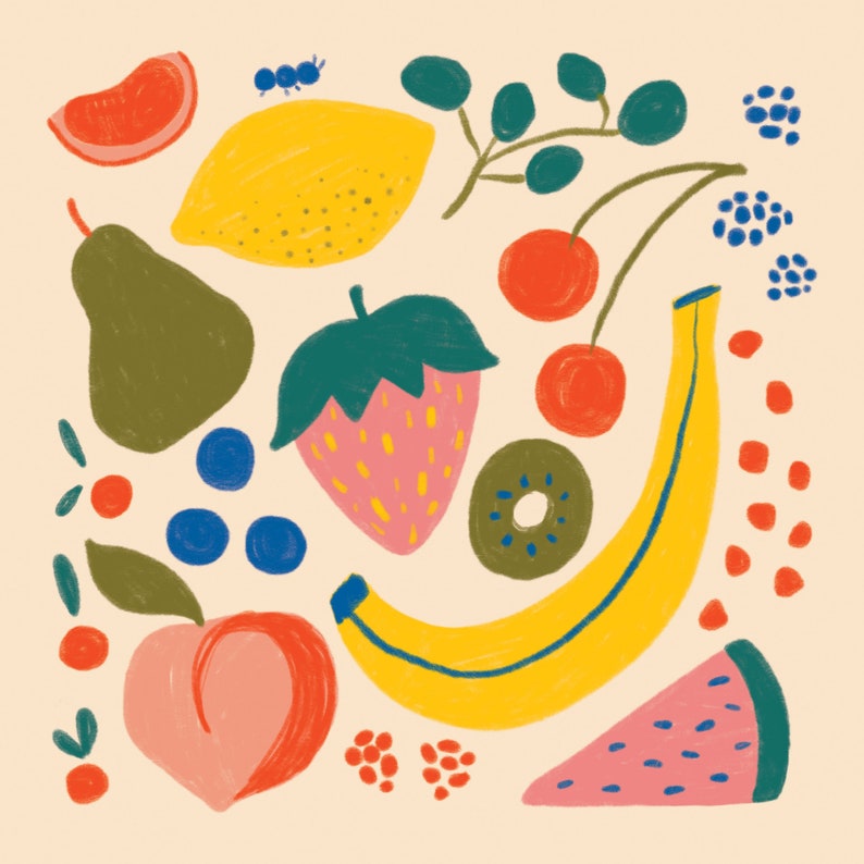 Fruit Doodles Digital Art Print Instant Download 8x8 8x10 and | Etsy