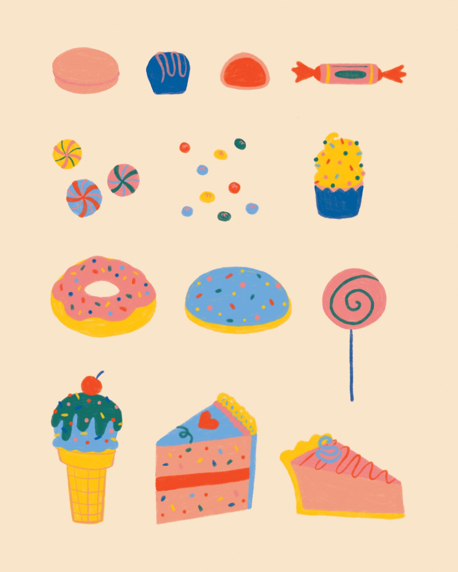 Dessert Doodles Digital Art Print Instant Download 8x8, 8x10 and 5x7 ...