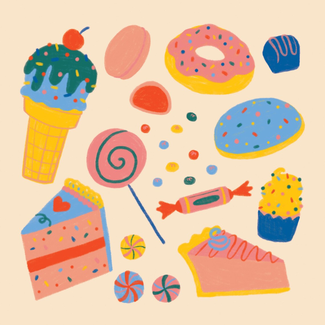 Dessert Doodles Digital Art Print Instant Download 8x8, 8x10 and 5x7 ...
