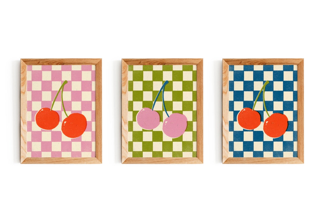 Checkered Cherry Art Prints, Retro Kitchen Decor (digital Download ...