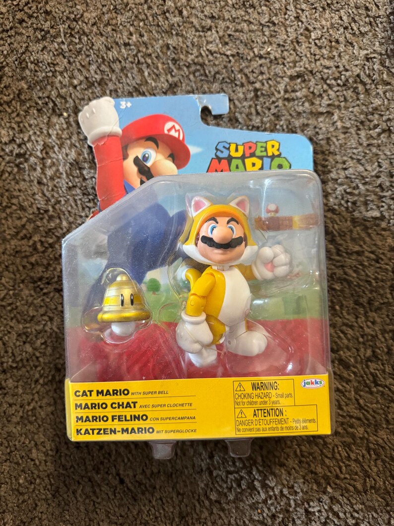 New Super Mario Bros Cat MARIO W/bell Action Figure 4" Jakks Pacific ...