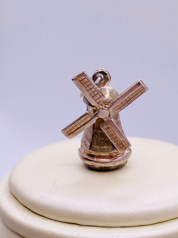 Vintage Silver Movable Windmill Charm - Gem