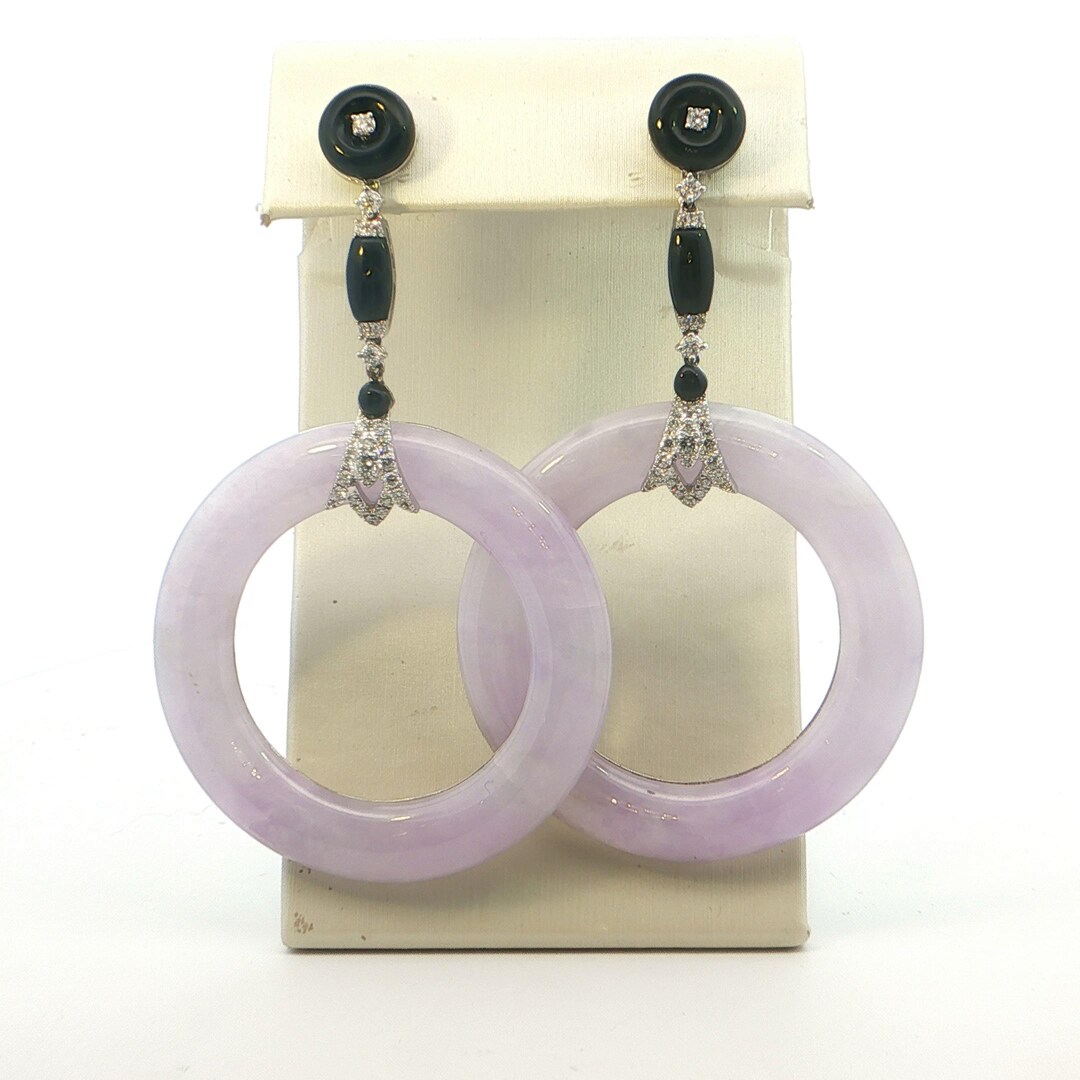 Pre-owned Sue Gragg 18K White Gold Black and Lavender Jade and Diamond ...