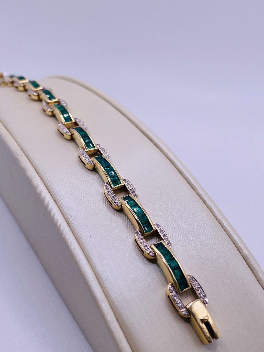 Vintage Emerald and Diamond Fancy Link Bracelet - Etsy