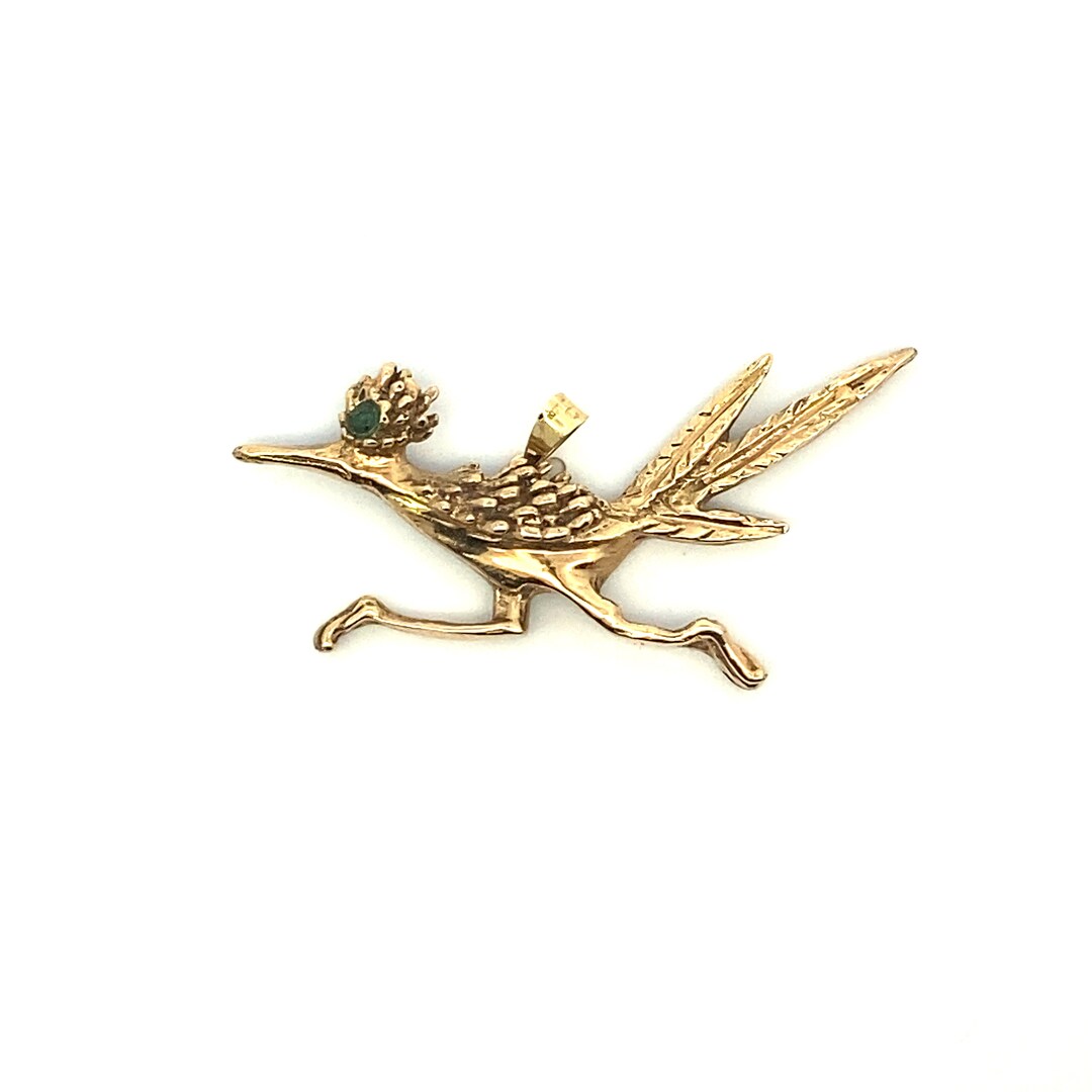 Solid Gold Roadrunner Pendant Charm With Emerald Eye - Etsy