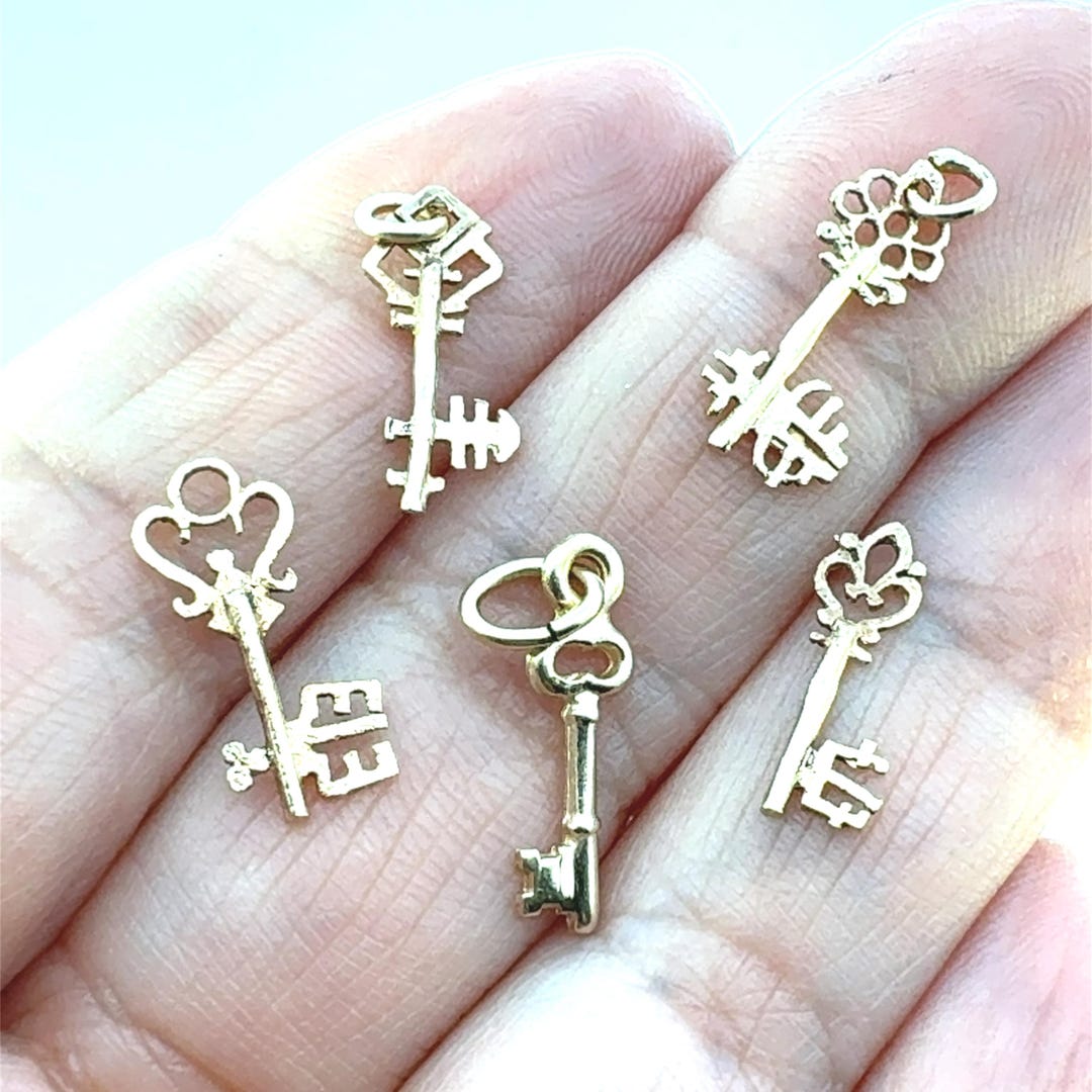 Vintage Solid Gold Tiny Key Charms - Etsy
