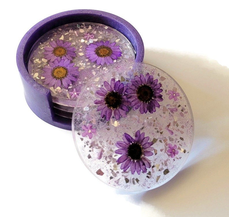Daisy Flower Round Coasters With Holder/wine Glass - Etsy