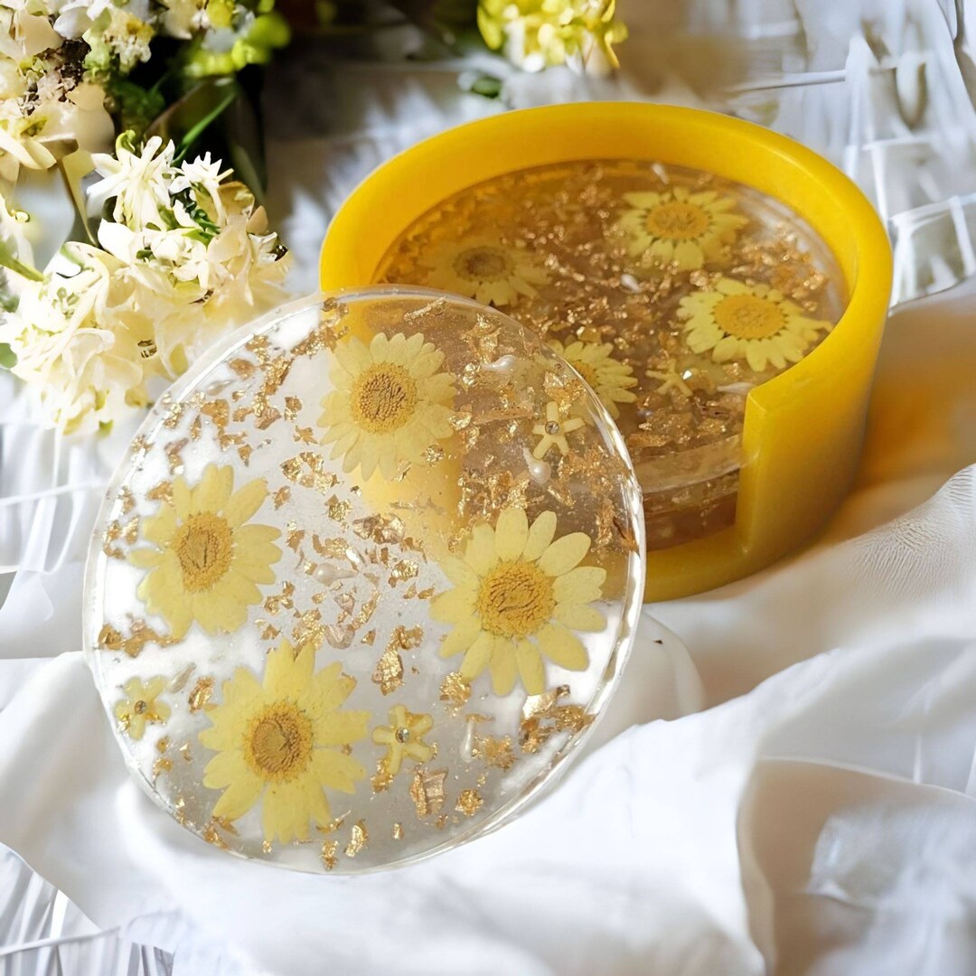 Daisy Flower Round Coasters With Holder/wine Glass - Etsy