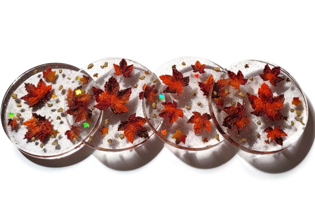 Pretty Fall Leaf Burgundy Round Coasters - Etsy