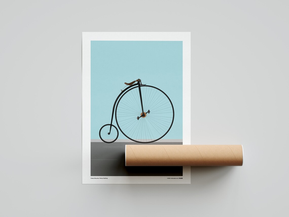 Penny Farthing Bicycle - Illustration Graphic Print Poster - High ...