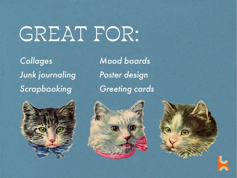 Vintage Kitty Cat Collage Pack. 40 Digital and Printable PNG Cutouts ...