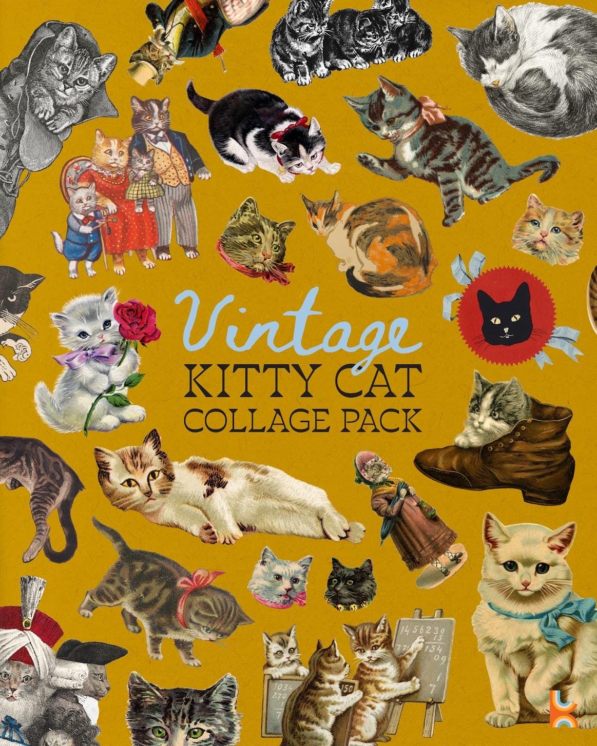 Vintage Kitty Cat Collage Pack. 40 Digital and Printable PNG Cutouts ...