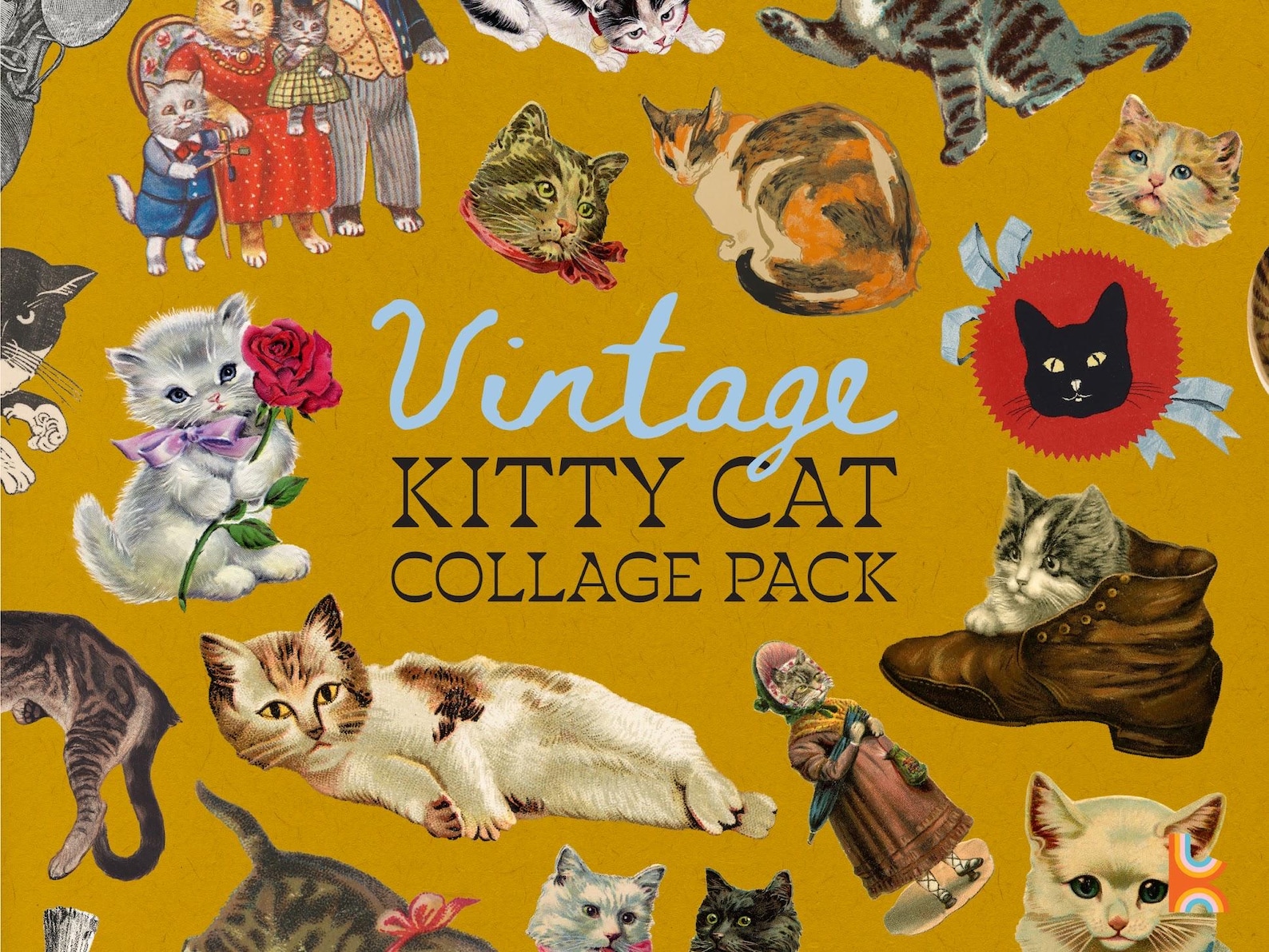 Vintage Kitty Cat Collage Pack. 40 Digital and Printable PNG Cutouts ...