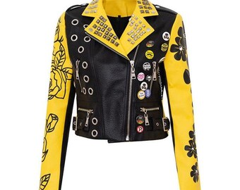 Graffiti Hand Painted Faux Leather Junk Jacket-russian Vibes | Etsy