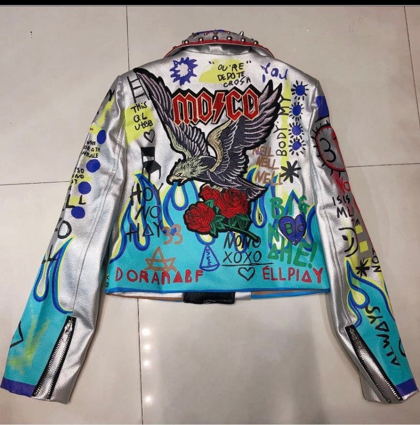 Graffiti Hand Painted Faux Leather Junk Jacket-russian Vibes - Etsy