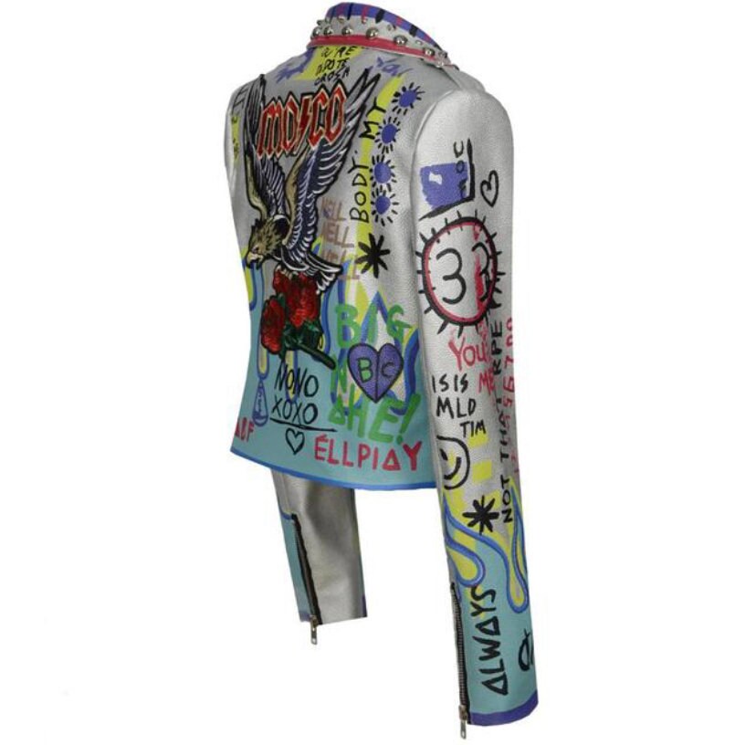 Graffiti Hand Painted Faux Leather Junk Jacket-russian Vibes - Etsy