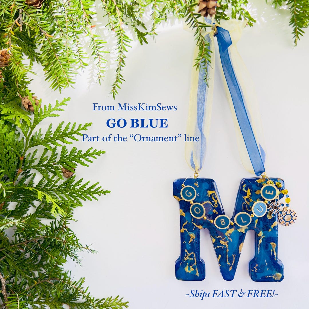 UM Christmas Ornament | Maize & Blue Block M With Gold - Etsy