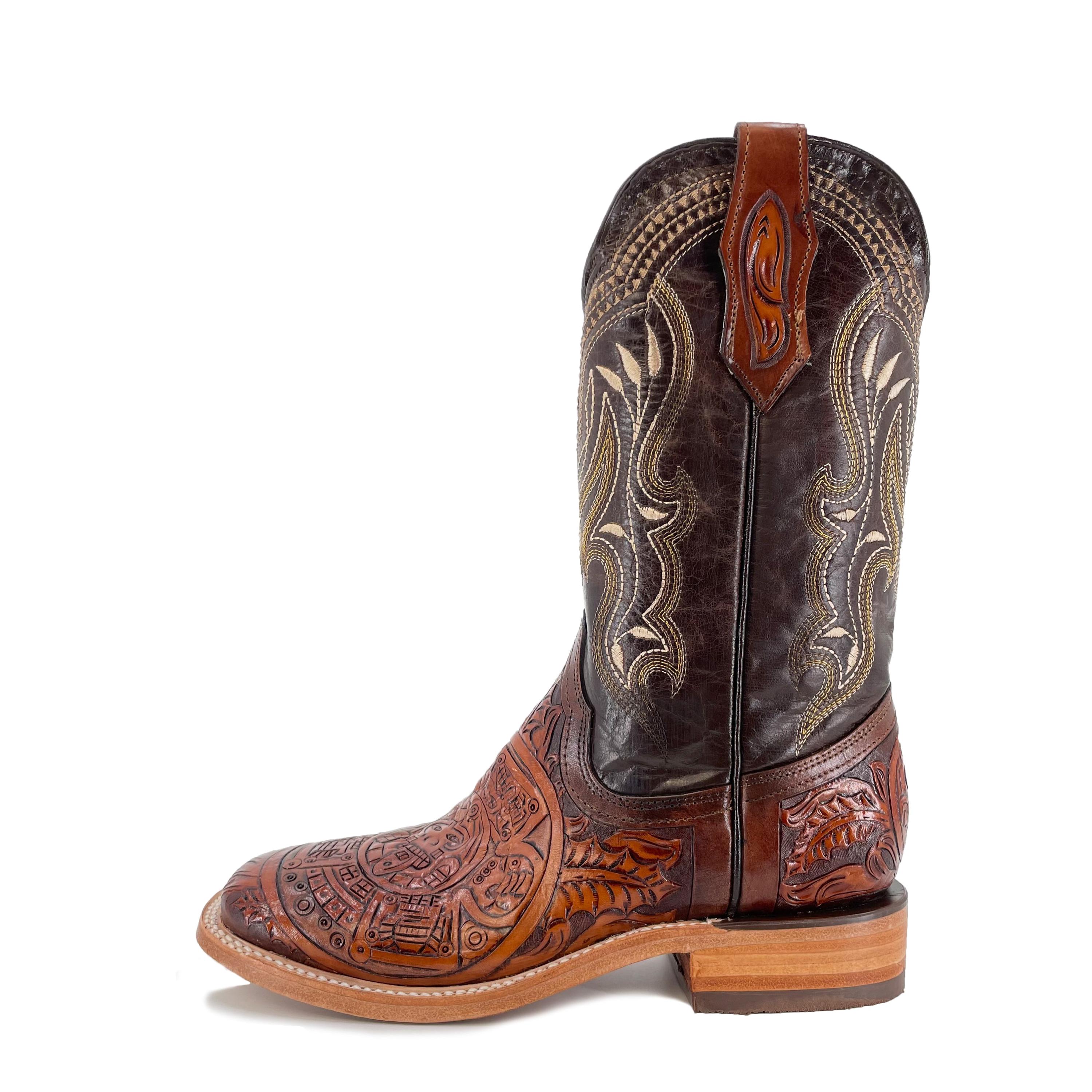 Men's Bulldog Hand Tooled Boots - Aztec Calendar Bitone - Etsy