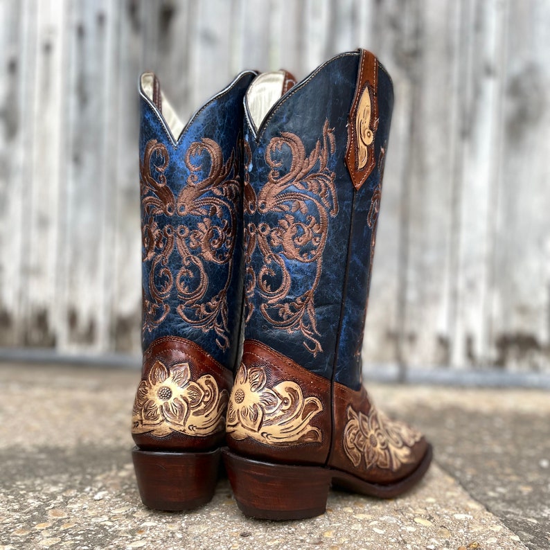 Womens French Hand Tooled Boots Light Bitone - Etsy