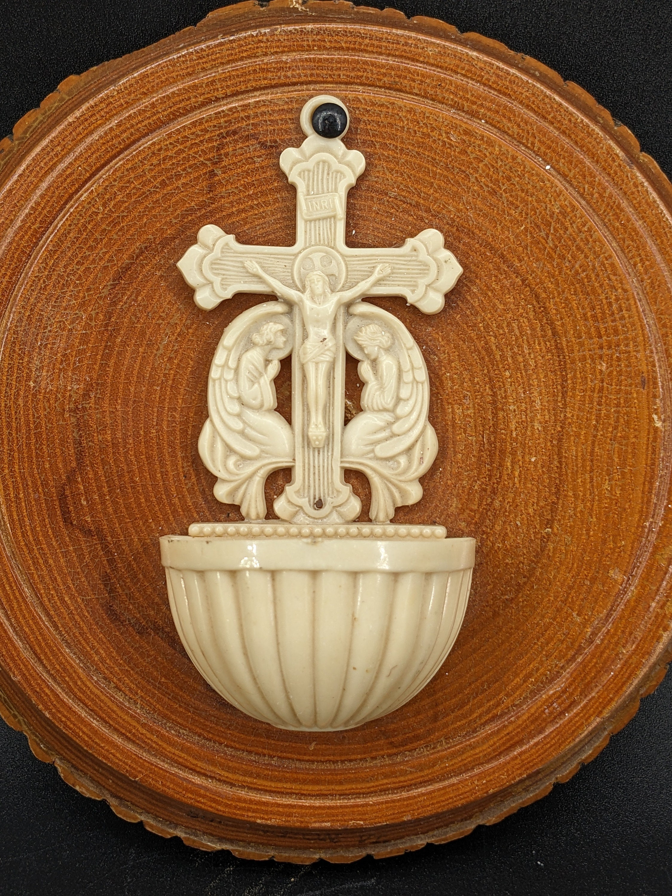 Vintage Holy Water Font Wall Hanging Plastic on Wood Mount - Etsy
