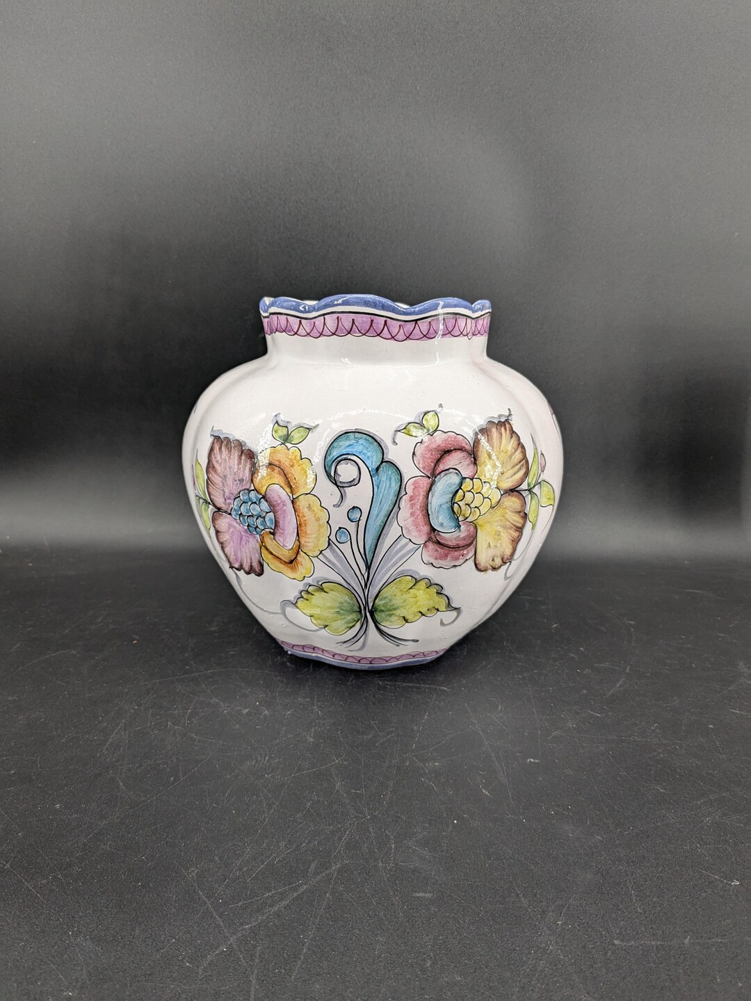 Large Vintage Hand Painted Portuguese Pottery Vase 8 1/4'' by 9 1/2 ...