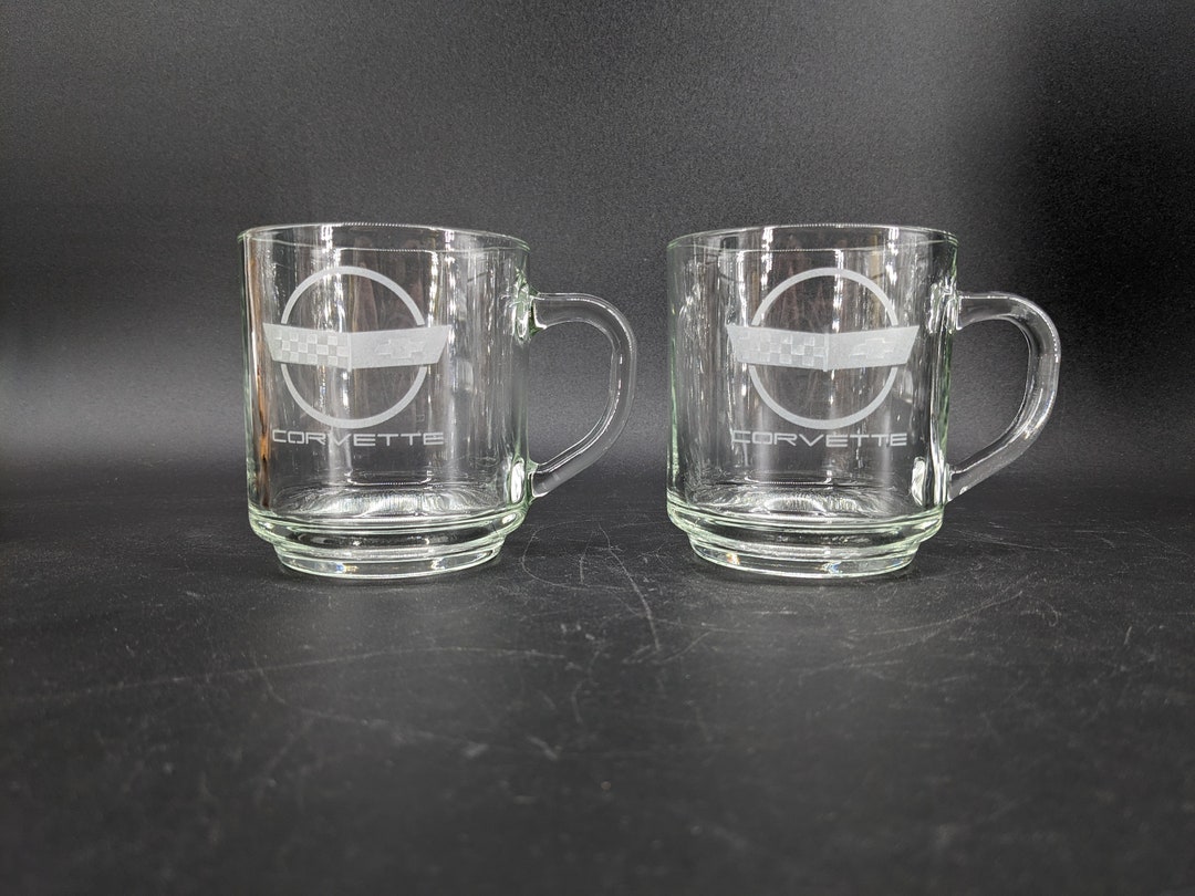 Set of 2 Chevrolet Corvette Etched Glass Cups, Luminarc France, Coffee ...