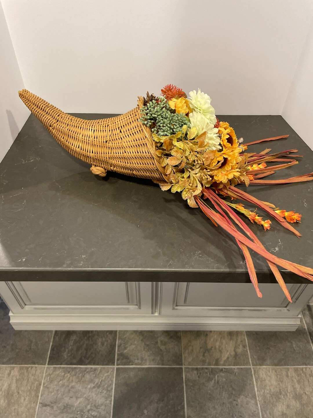 Vintage Cornucopia With Fall Foliage - Etsy