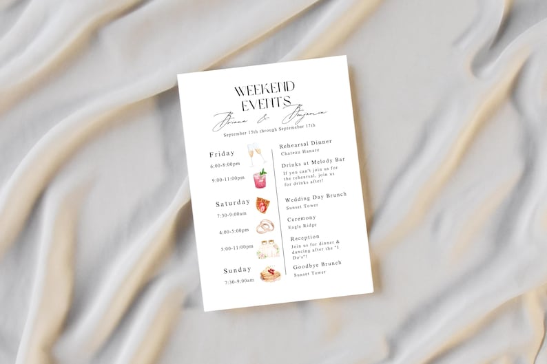 Fully EDITABLE INSTANT DOWNLOAD | Wedding Weekend Itinerary Canva ...