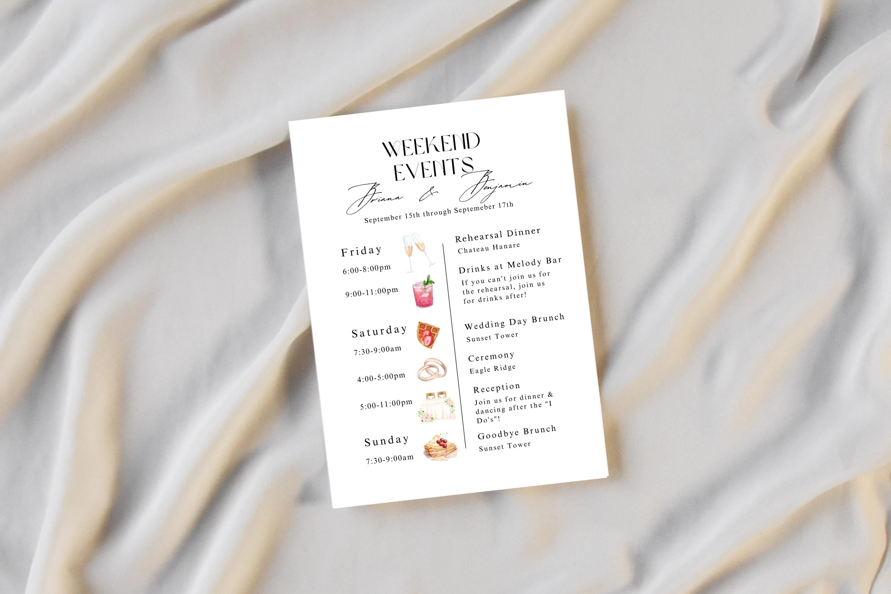 Fully EDITABLE INSTANT DOWNLOAD Wedding Weekend Itinerary Canva ...