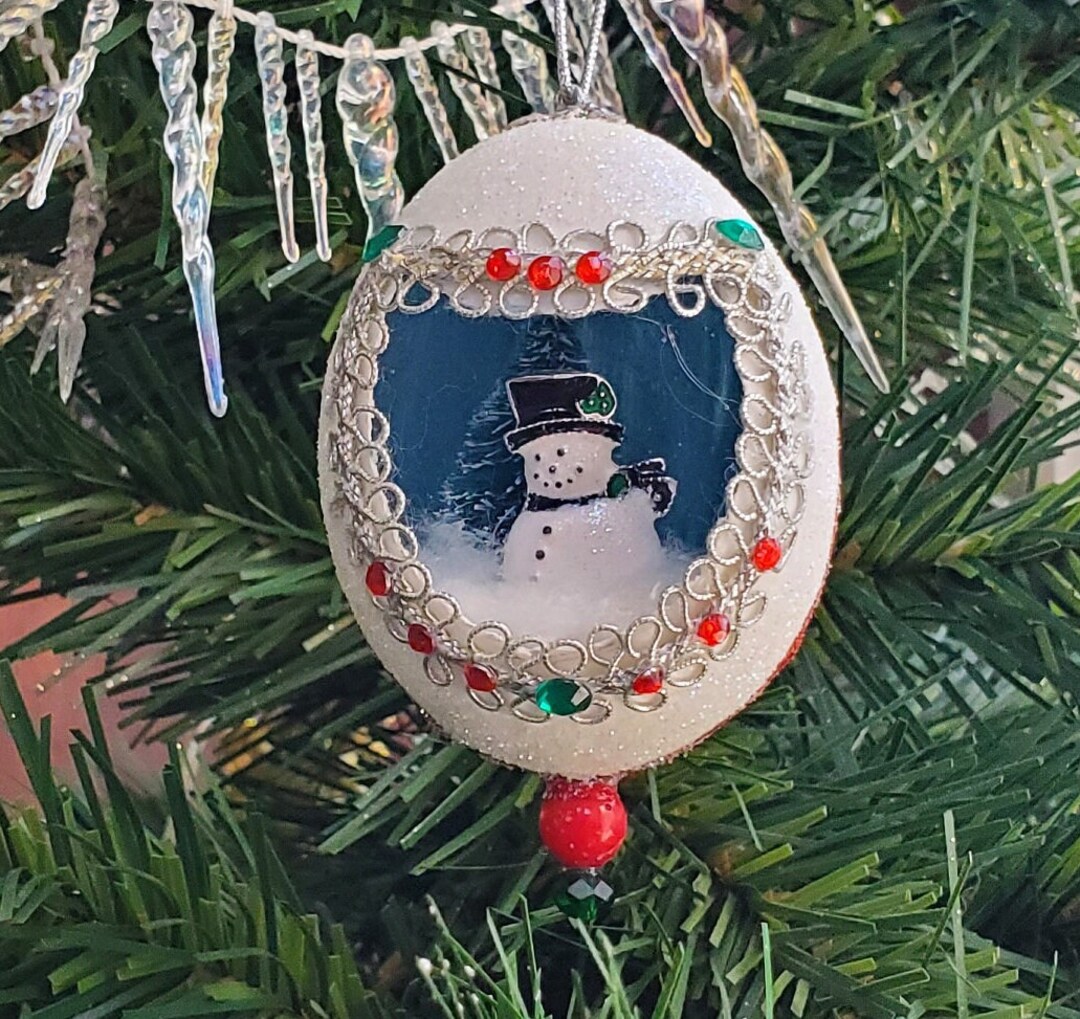 Handmade Christmas Snowman Egg Ornament, Open Egg Diorama, Vintage ...