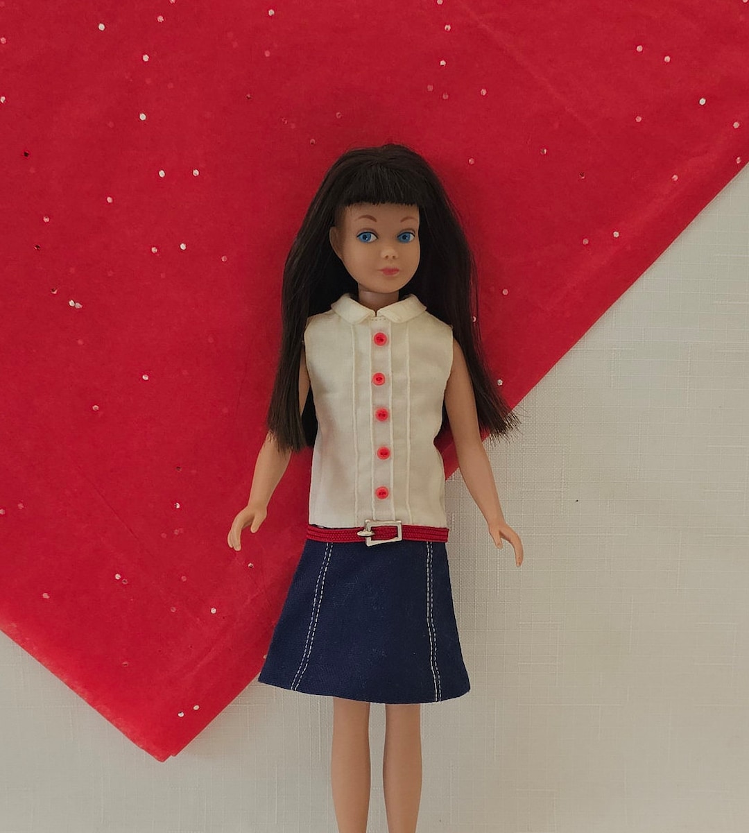 Vintage Barbie Skipper Dress "cookie Time" #1912, 1965 Red, Blue ...
